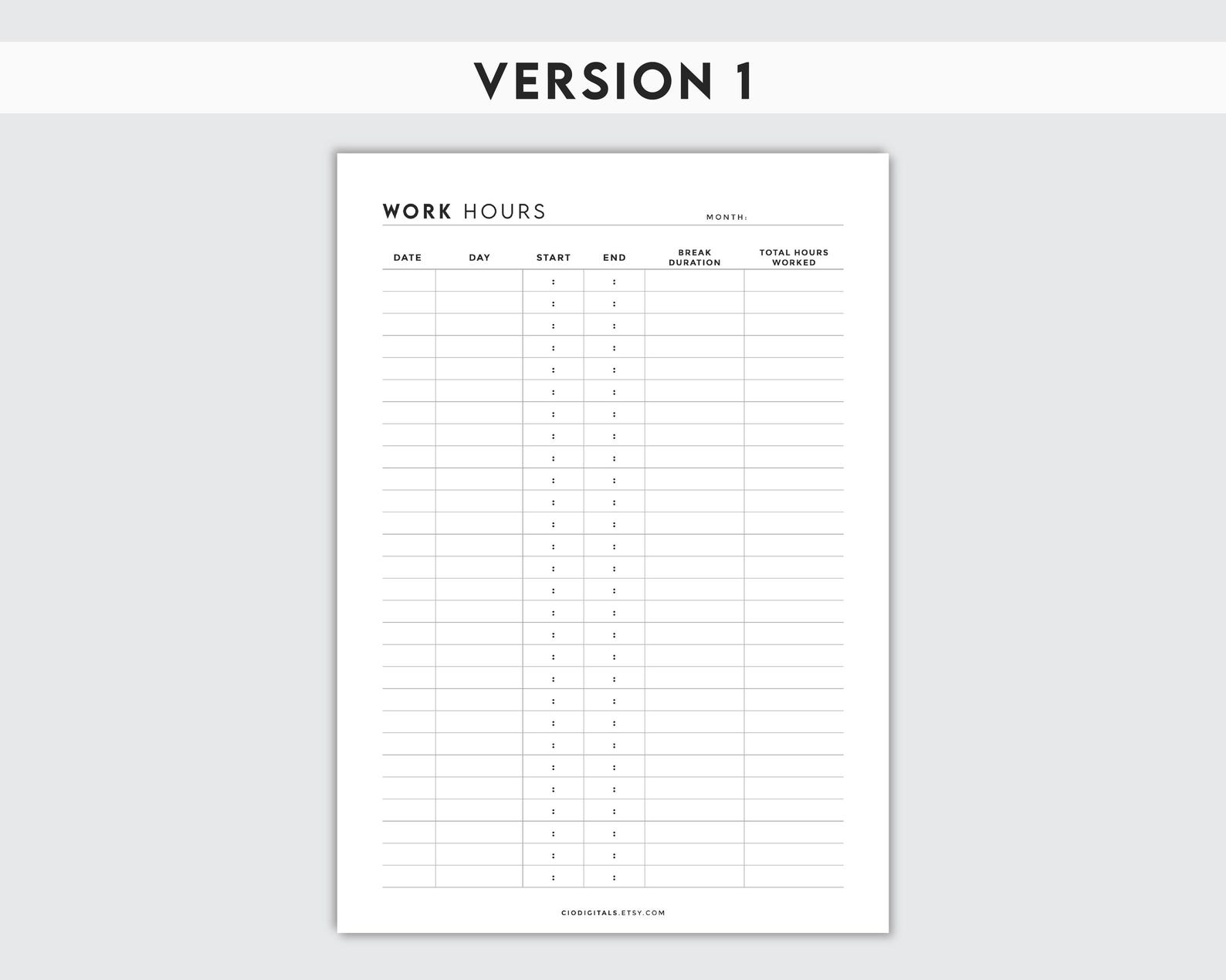 Printable Work Hours Log | Employee Time Tracker (digital Download) - Etsy