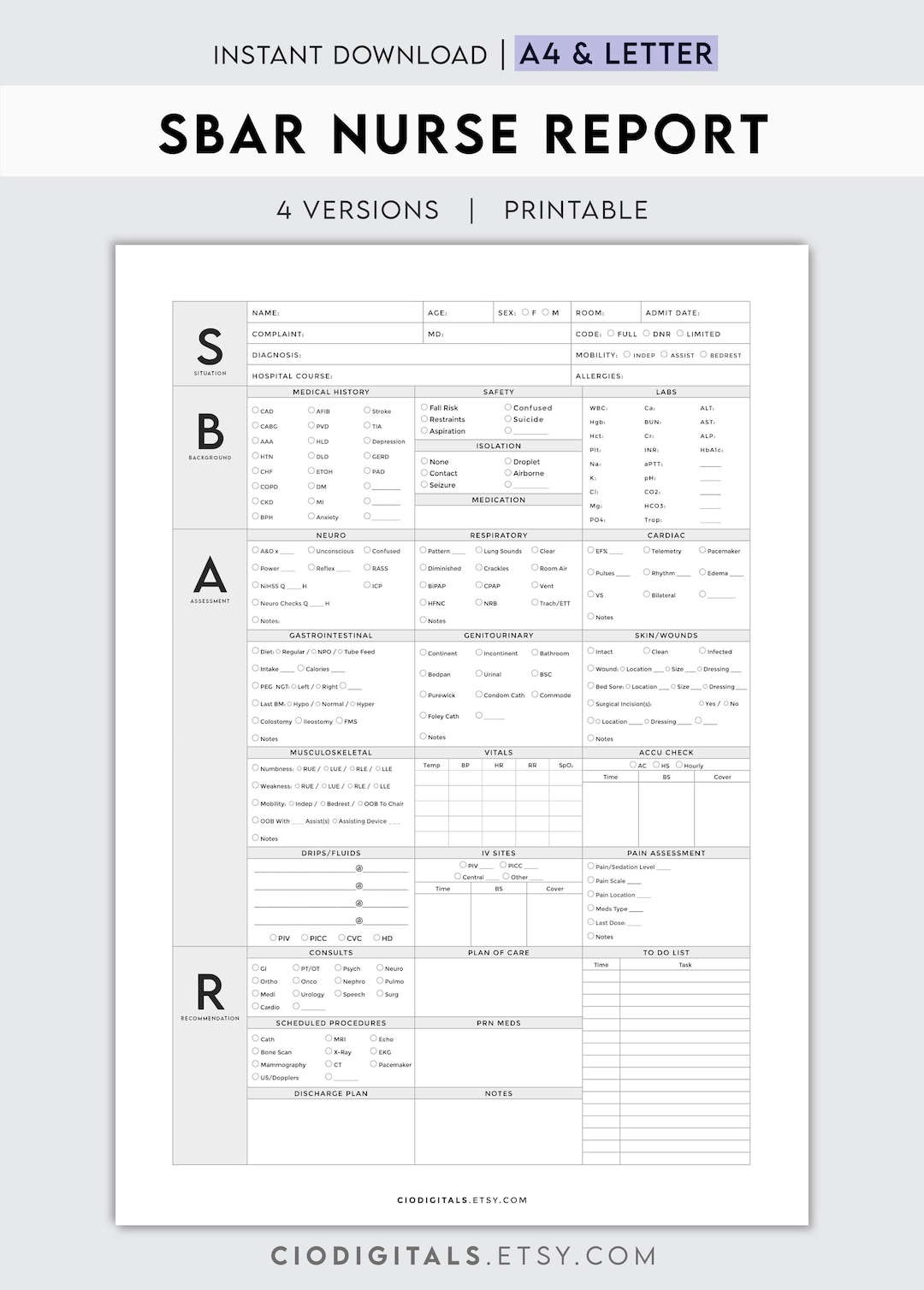 Sbar Nurse Report Patient Handoff Medical Chart Care Summary Health Log ...