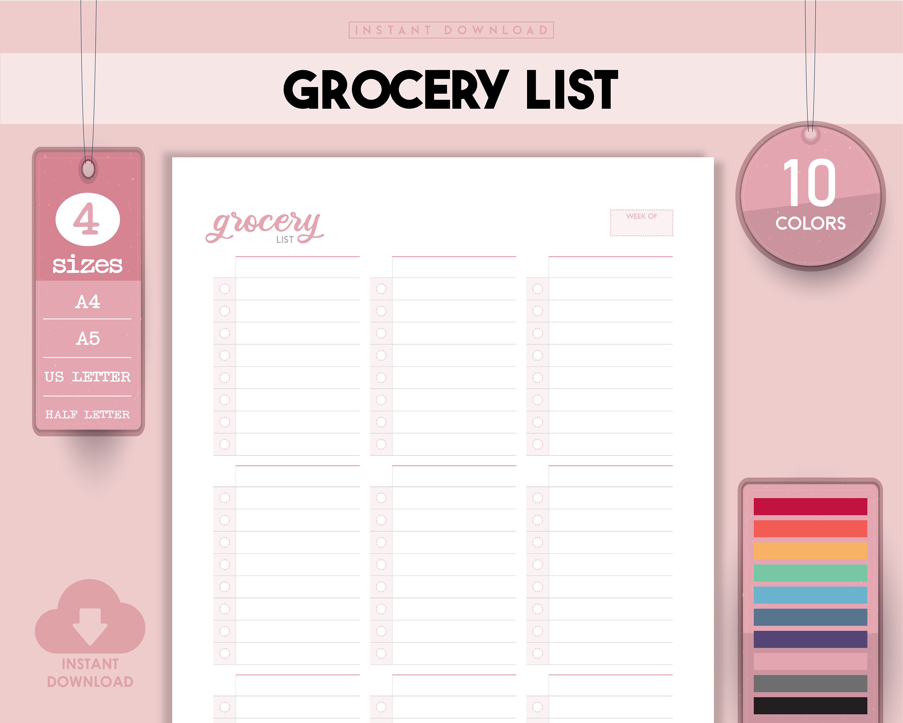 Grocery List, Grocery Template, Editable Printable, Instant Download ...