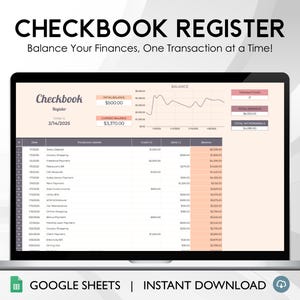 Checkbook Register, Budget Spreadsheet, Expense Tracker, Financial ...