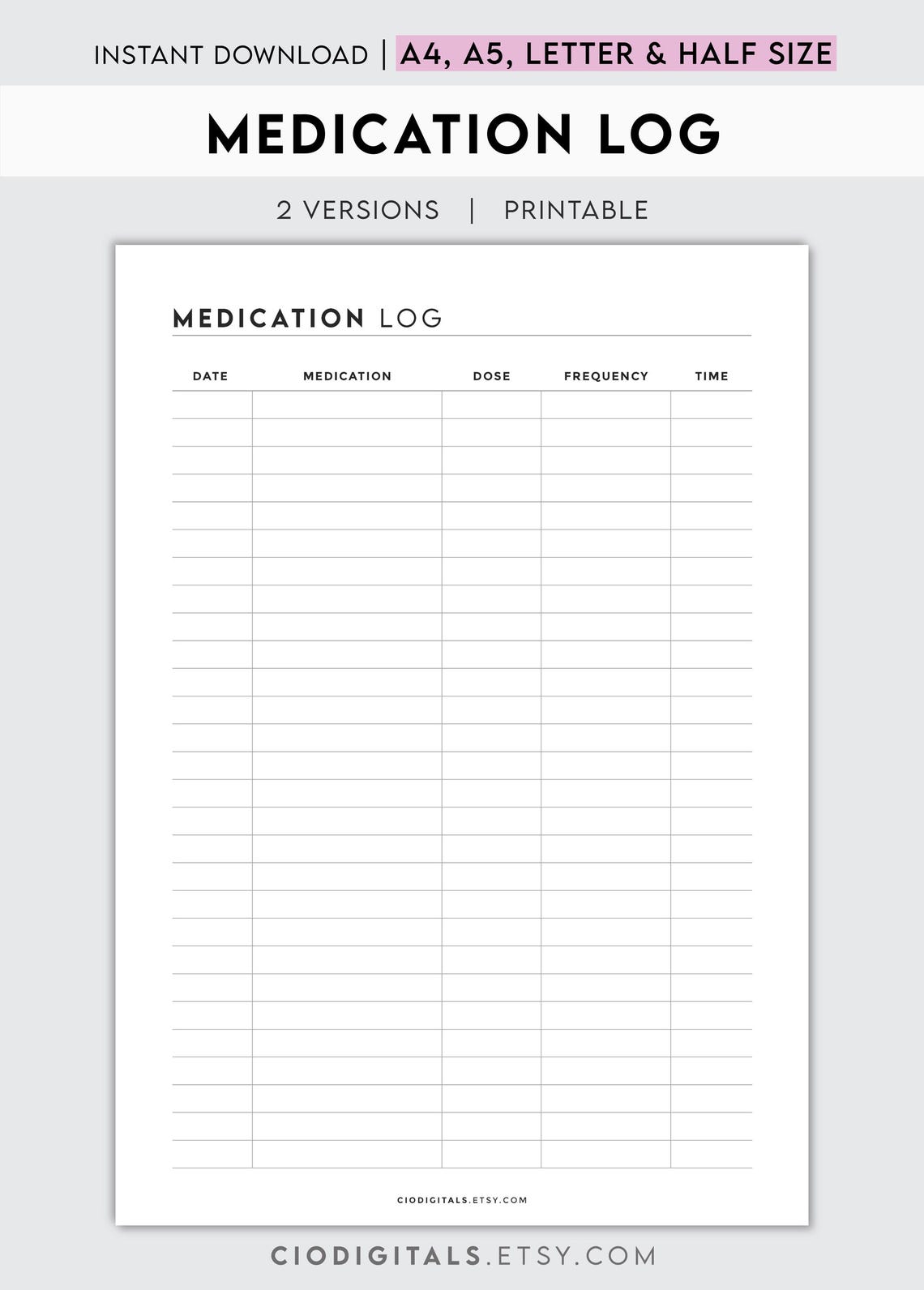 Medication Log Tracker | Printable Health Organizer & Dose Manager for ...