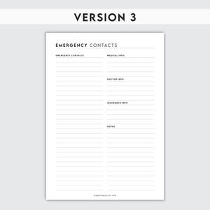 Emergency Contacts List | Printable Safety Tracker & Family Planner for ...