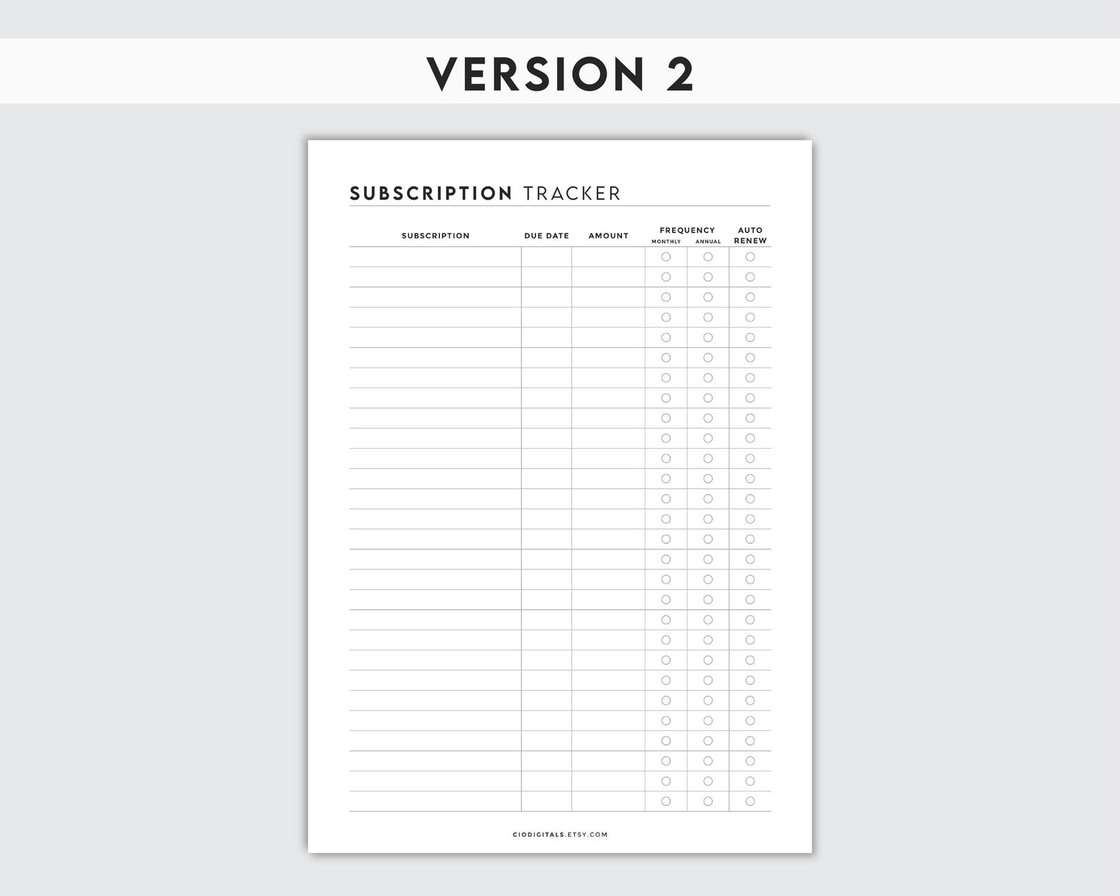 Printable Subscription Tracker | Service & Membership Log | Payment ...