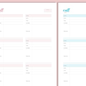 Phone Call Log, Missed Call Log, Printable Call Log, Fillable Template ...
