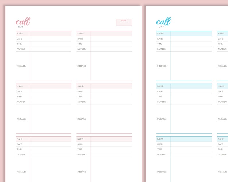Phone Call Log, Missed Call Log, Printable Call Log, Fillable Template ...