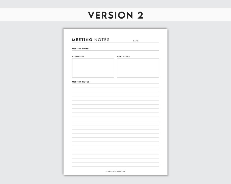 Meeting Notes Template Printable | Agenda, Tasks (digital Download) - Etsy