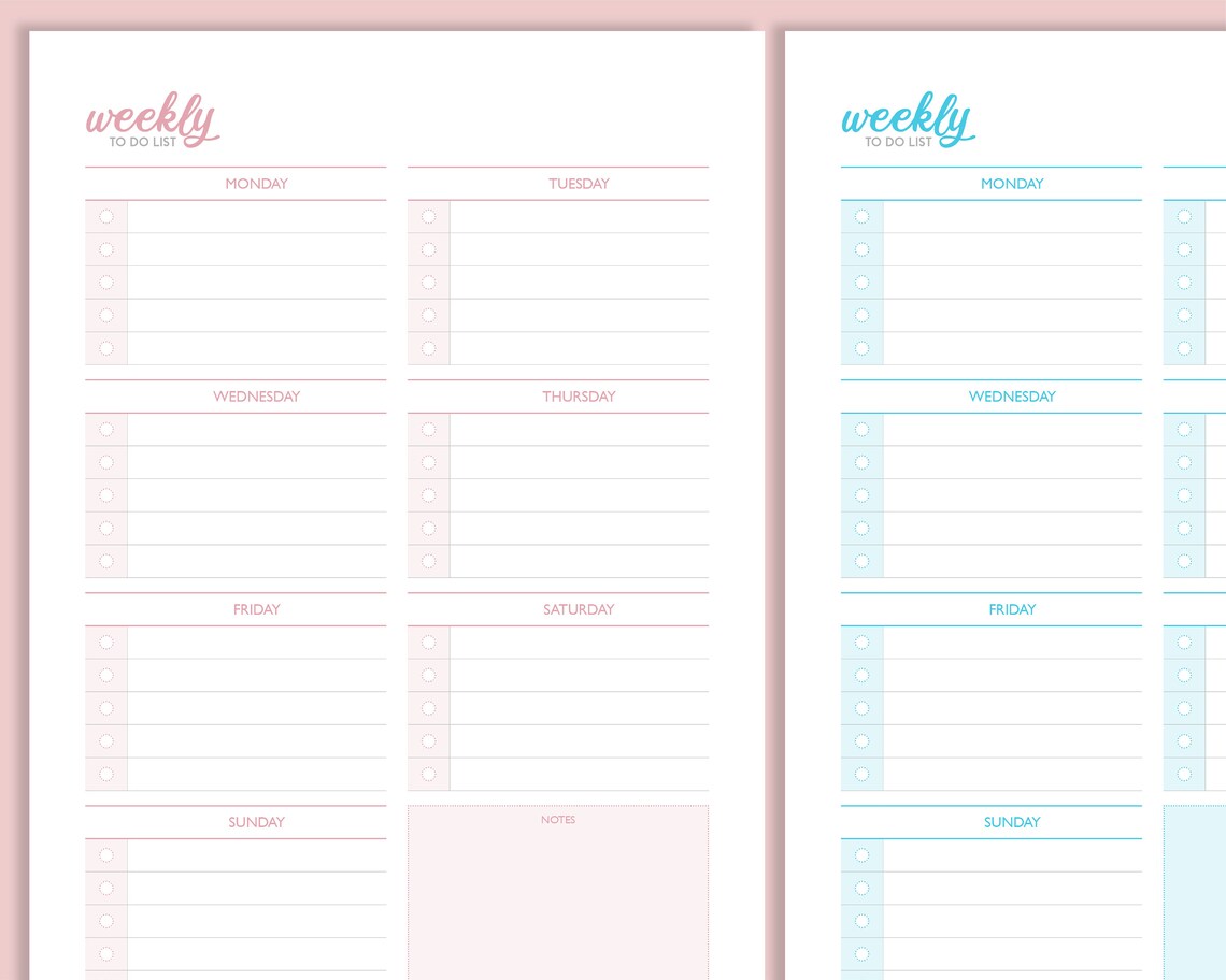 Weekly to Do List, Weekly Planner Pdf, Weekly Checklist, Daily ...