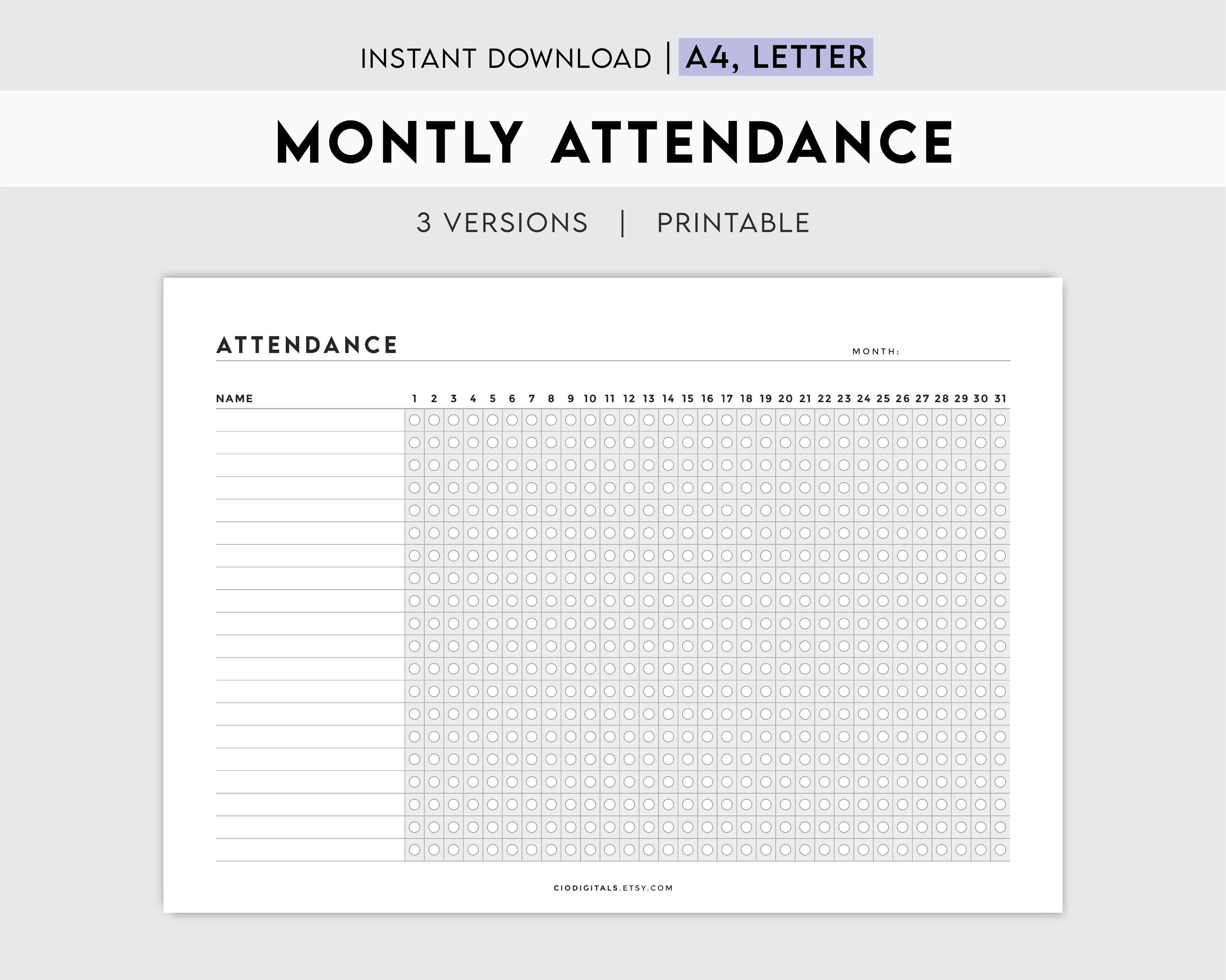 Monthly Attendance Tracker | Employee Shift Planner Work Schedule ...
