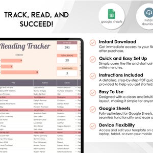 Reading Tracker Spreadsheet | Book Log | Reading Goal Planner - Etsy