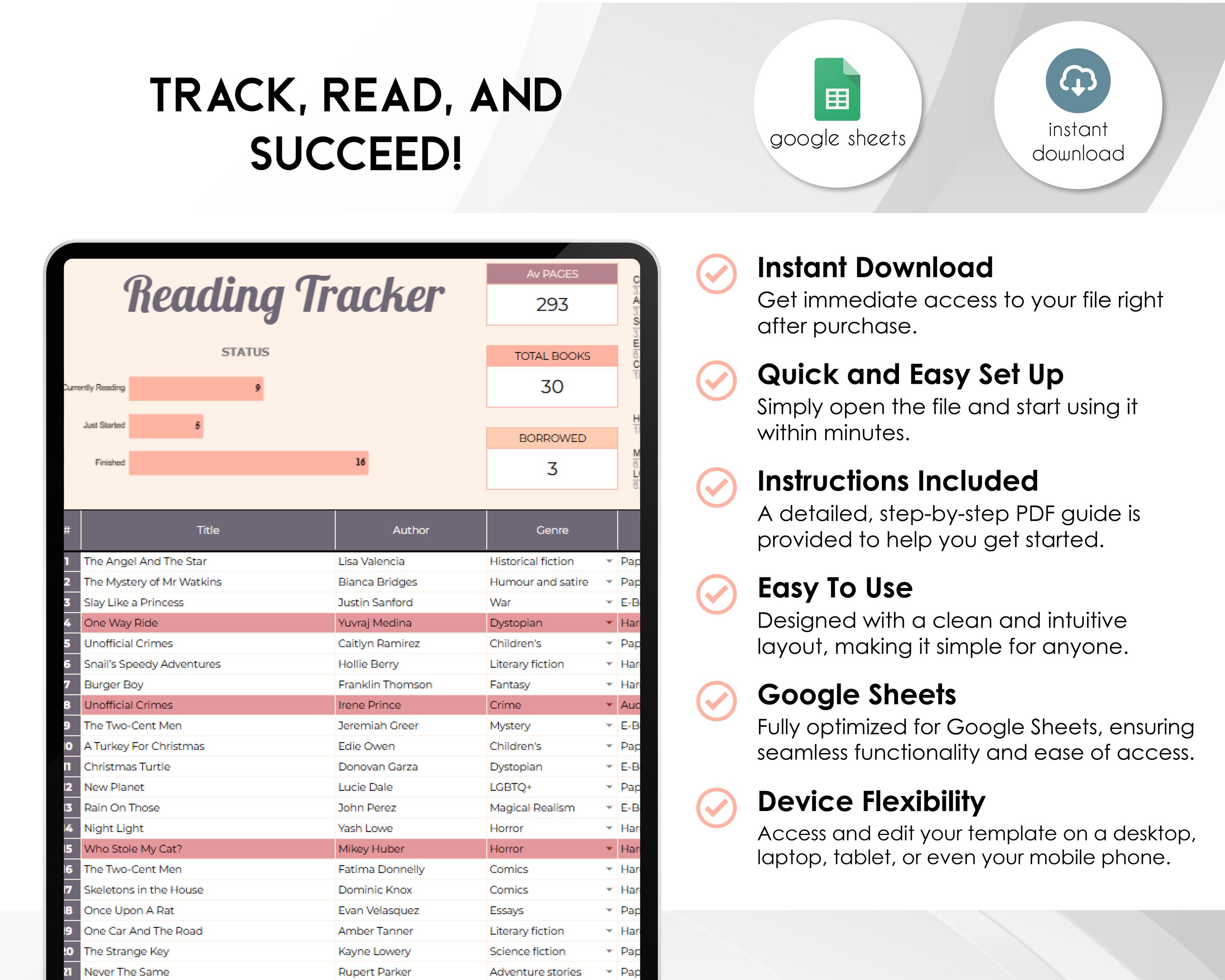 Reading Tracker Spreadsheet | Book Log | Reading Goal Planner - Etsy