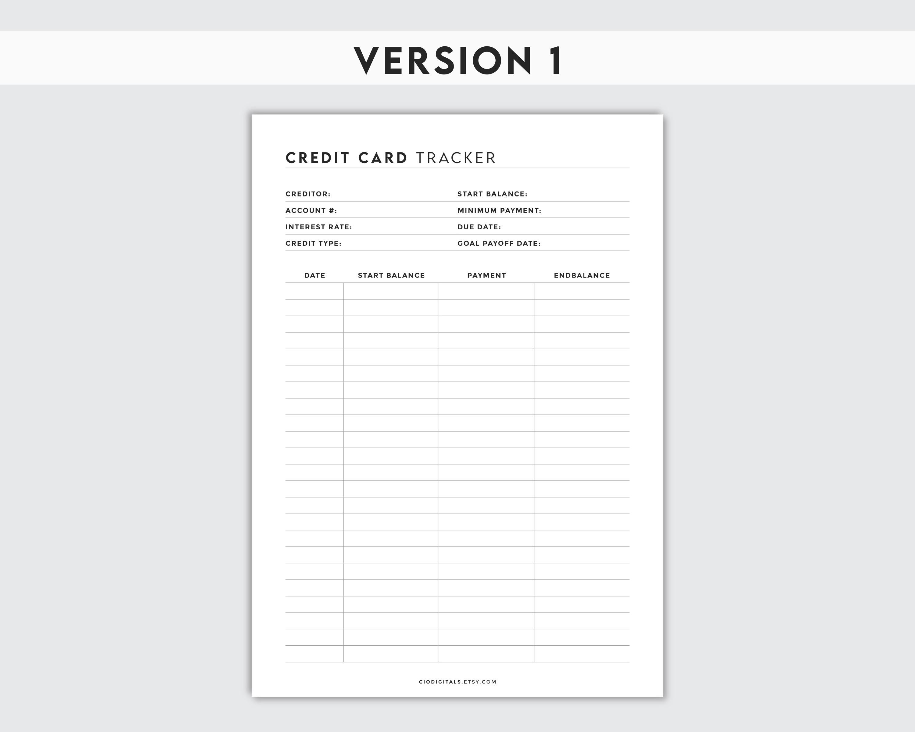 Printable Credit Card Tracker | Debt Planner Finance Sheet | Payment ...