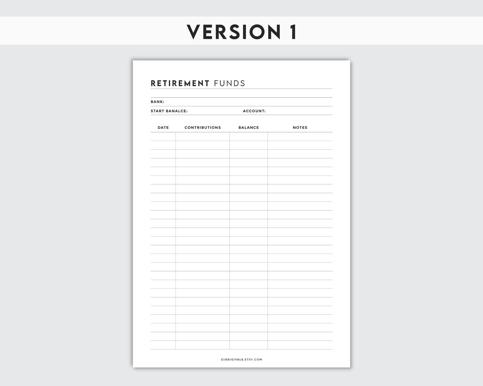 Printable Retirement Fund Tracker | Savings Goal Finance Log | Money ...
