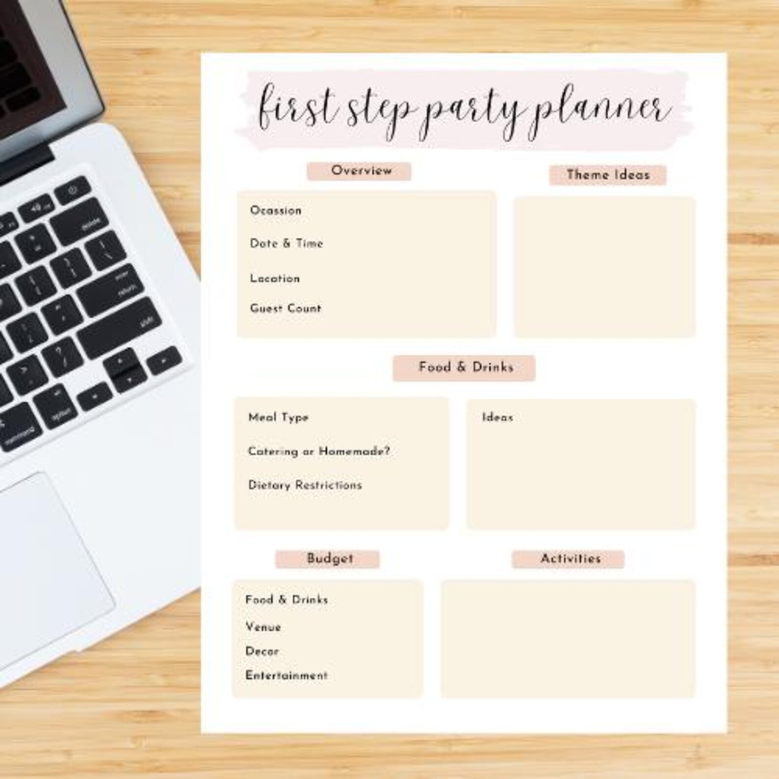 Printable Party Planning Worksheet | Event Idea Sheet & Theme Planner ...