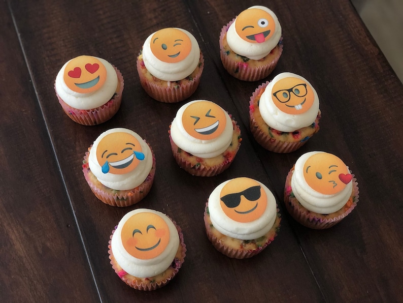 Emoji Smile Face Inspired Cupcake Cookie Toppers Edible Images Icing ...