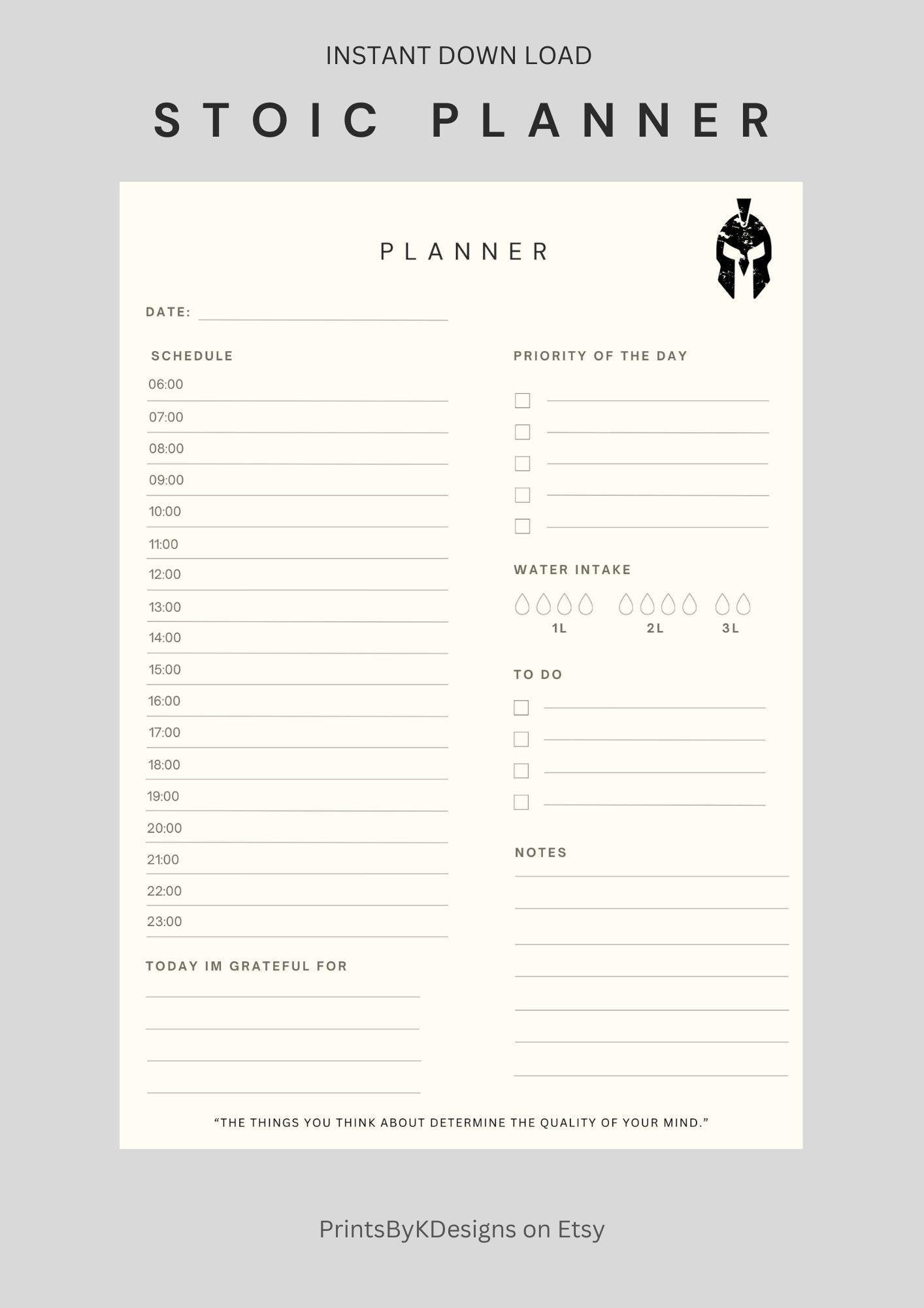 Stoic Daily Planner | Printable A4 Daily Schedule | Time Blocking, To ...