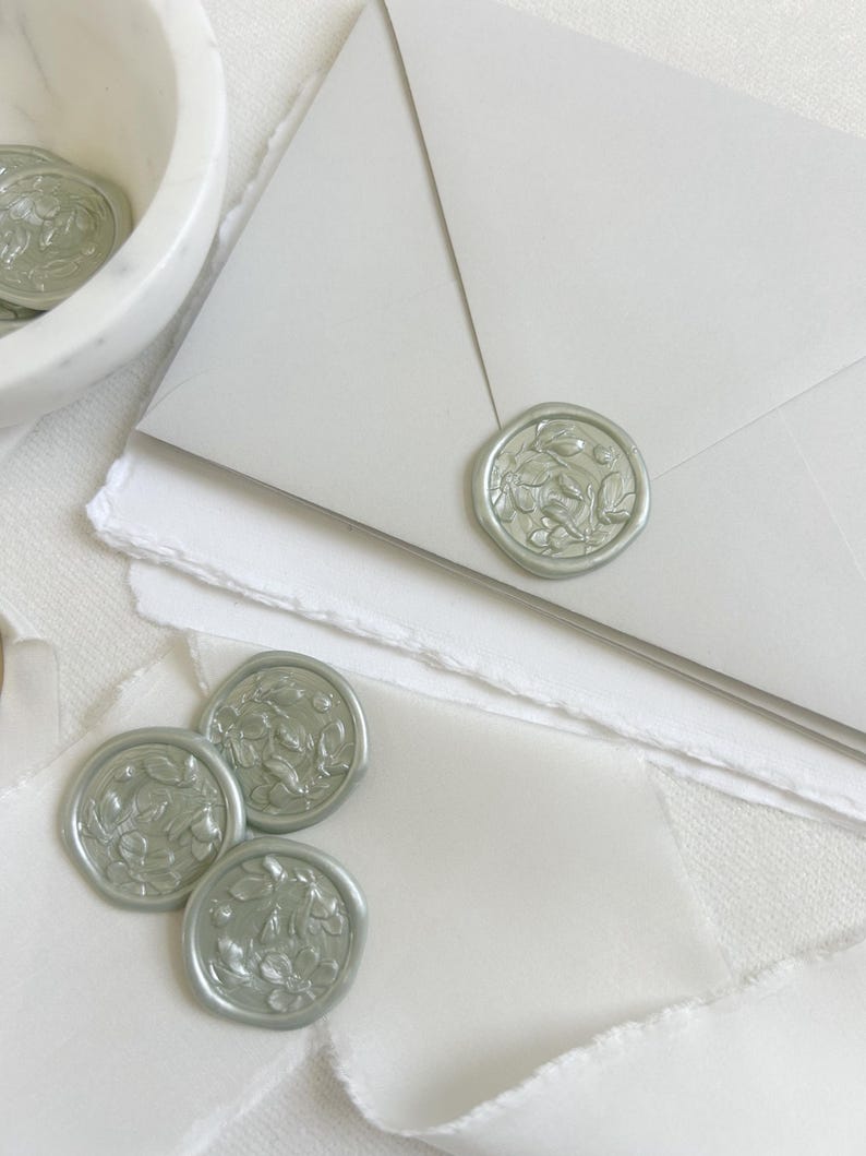 Handmade Magnolia Wax Seal Stickers: Self-adhesive Wedding Invitation ...
