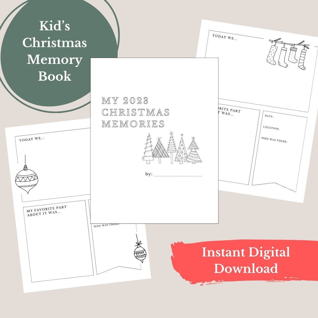 Kid's Christmas Memory Book Printable: Holiday Journal (digital ...
