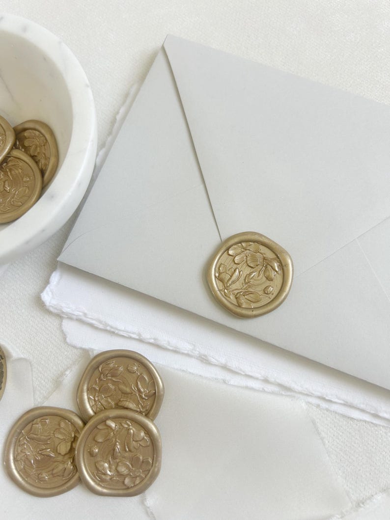 Handmade Magnolia Wax Seal Stickers: Self-adhesive Wedding Invitation ...