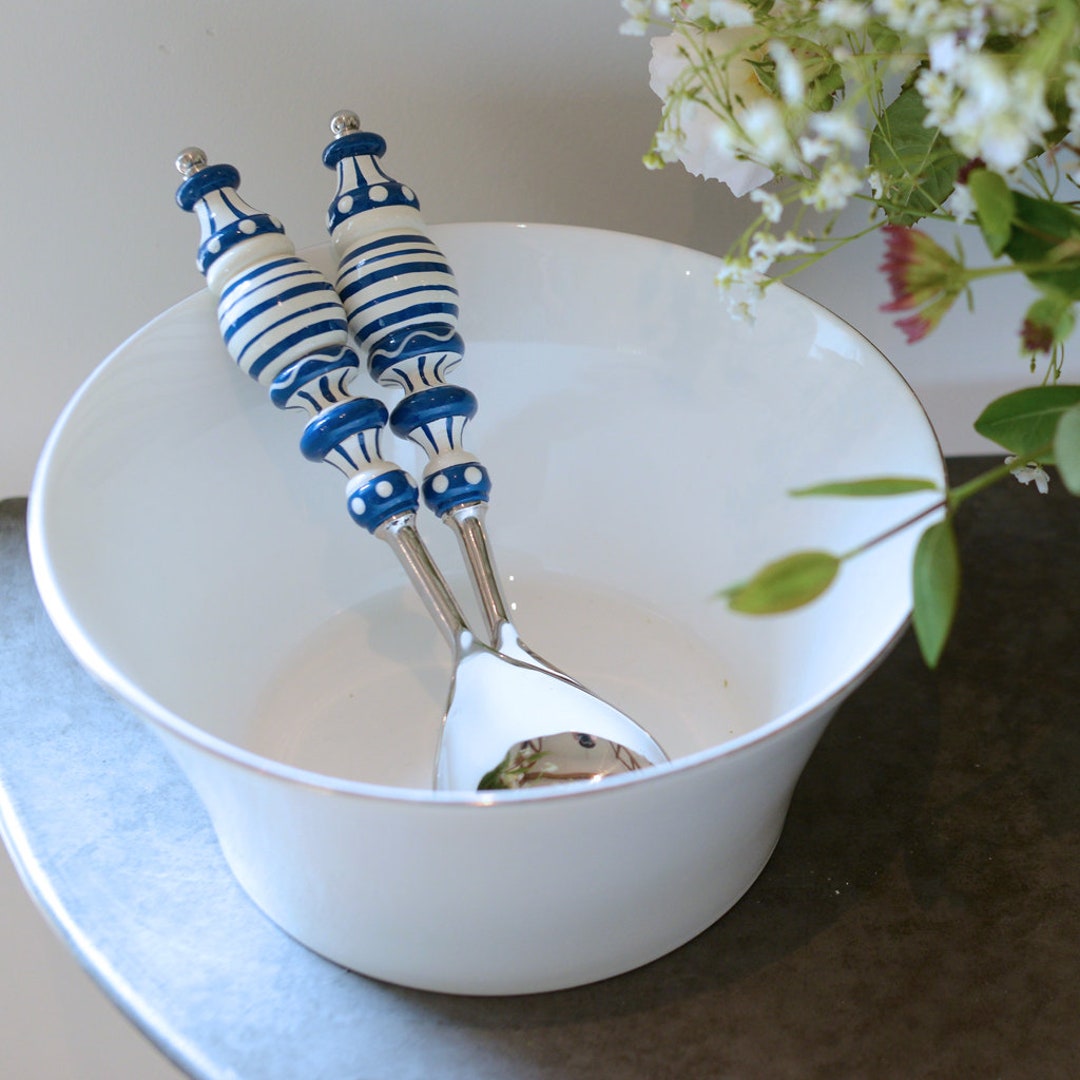 Hand Painted Blue and White Serving Spoons - Etsy
