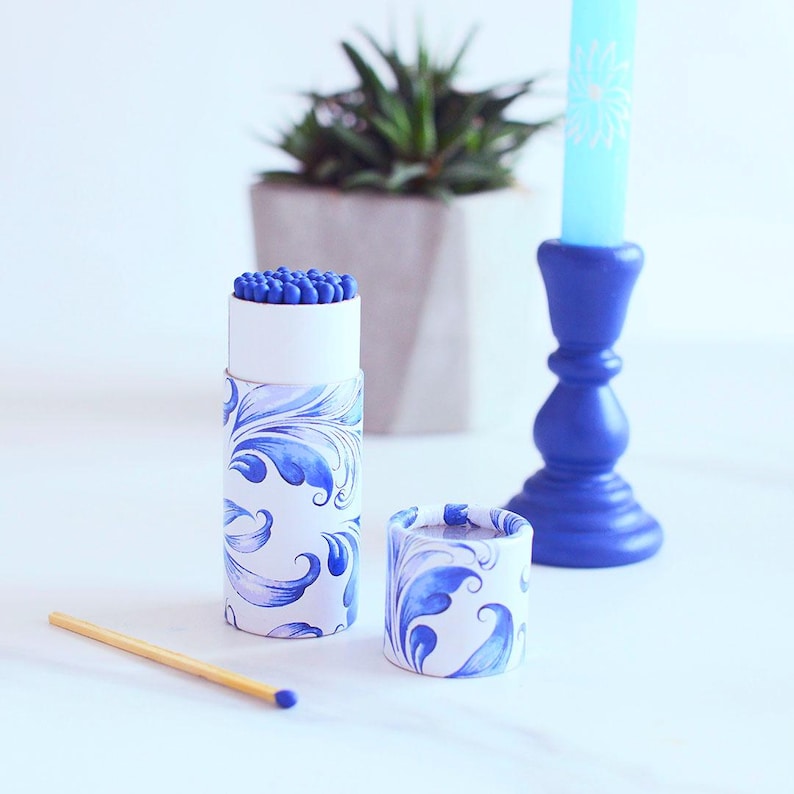Cylinder Matches - Blue Ferns - Etsy