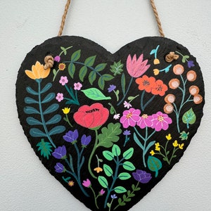 Hand Painted Slate Heart With Floral Design - Etsy