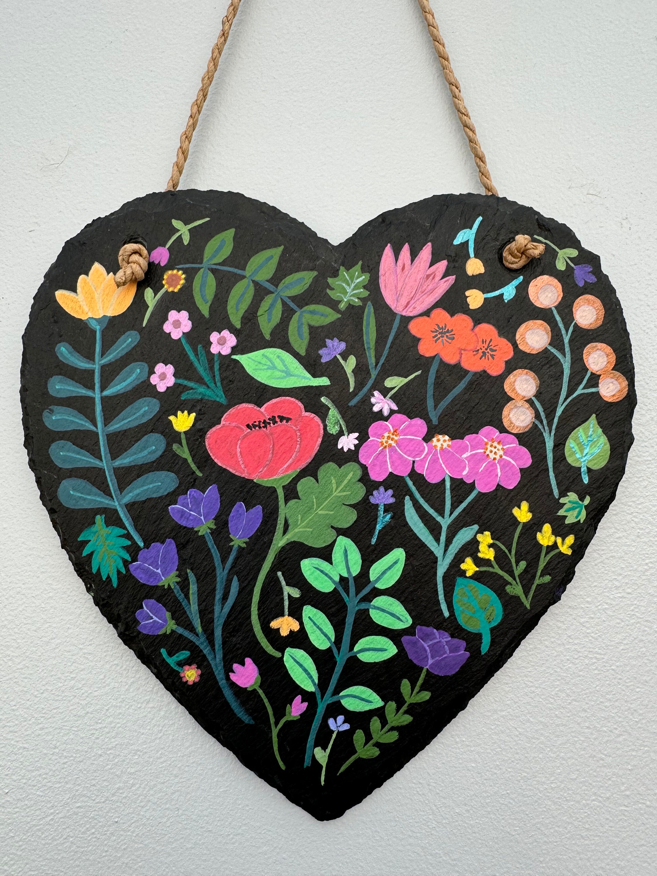 Hand Painted Slate Heart With Floral Design - Etsy