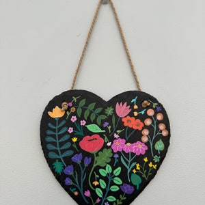 Hand Painted Slate Heart With Floral Design - Etsy