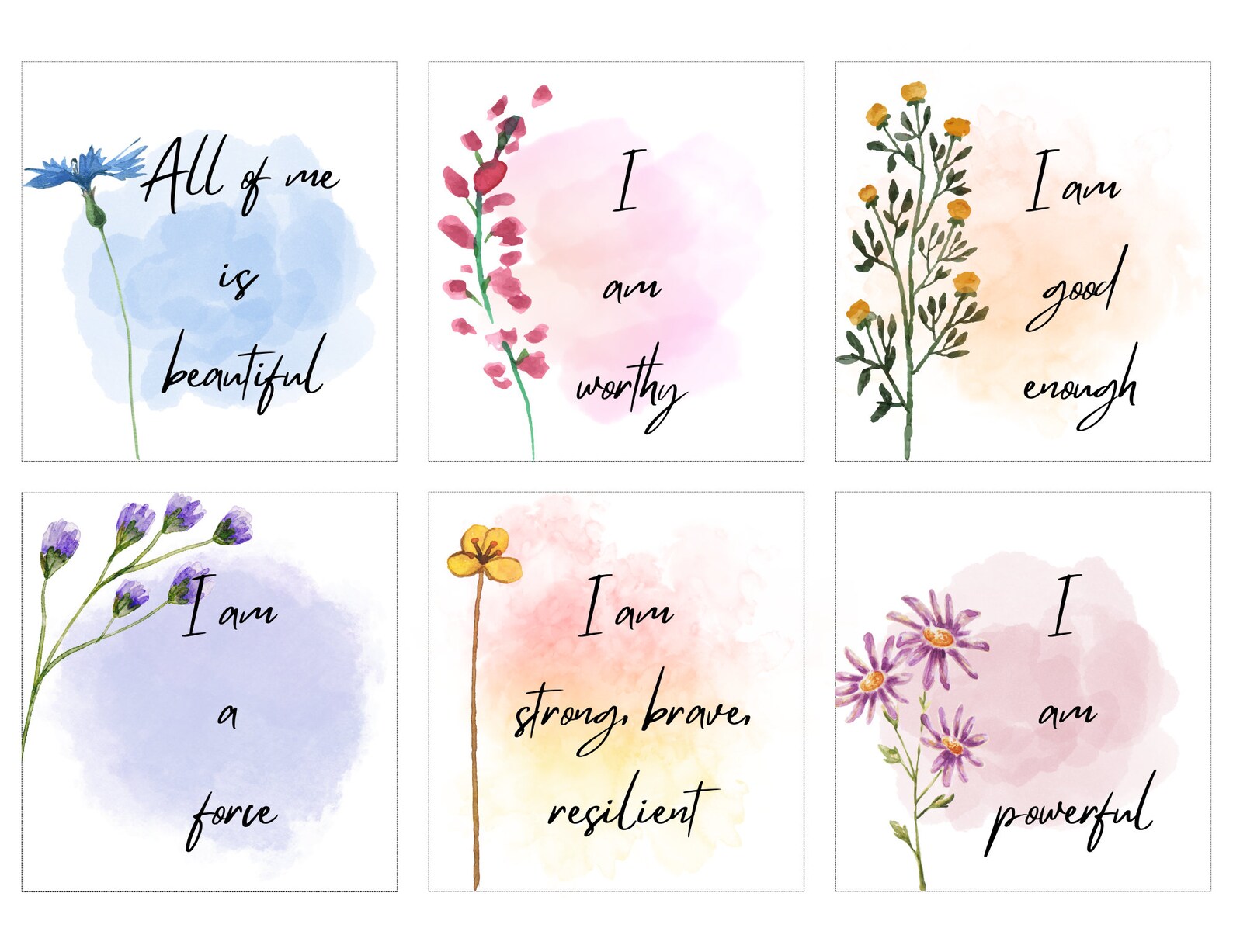 Printable Affirmation Cards for Self Love, Self Care, Floral, Spring - Etsy