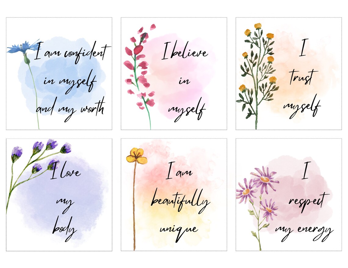 Printable Affirmation Cards for Self Love, Self Care, Floral, Spring - Etsy