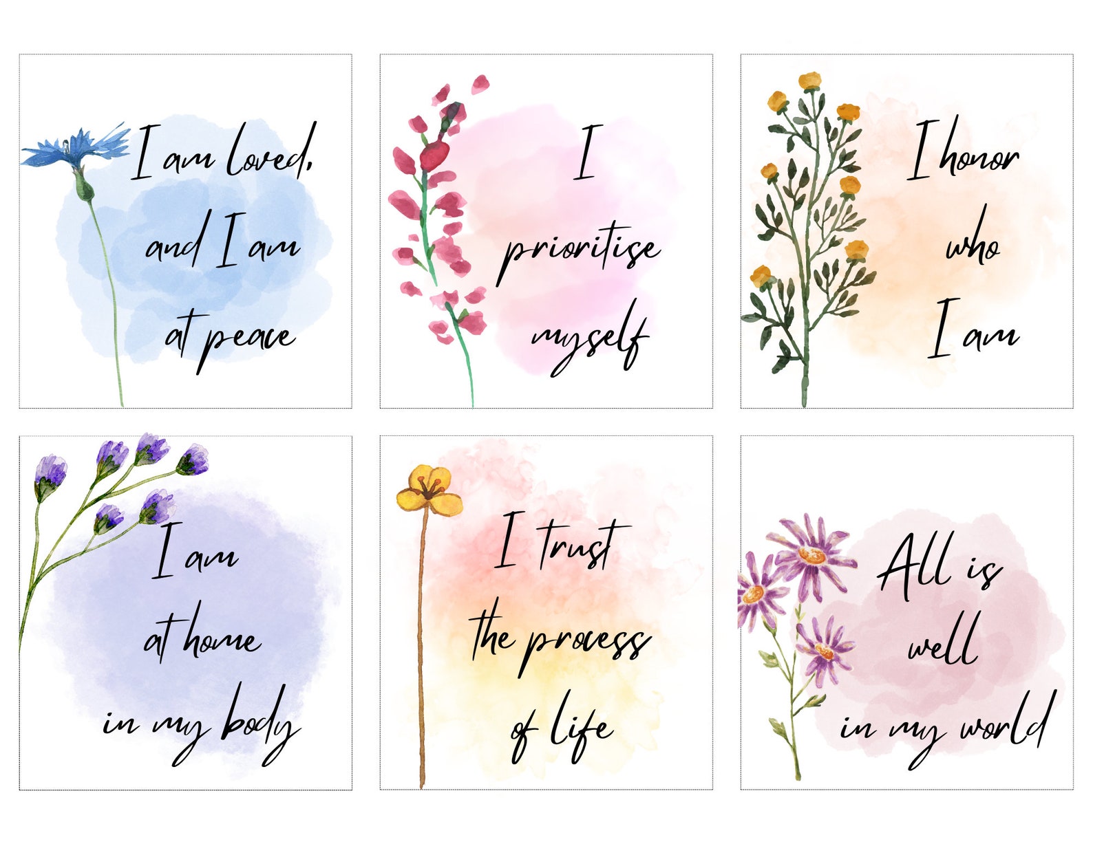 Printable Affirmation Cards for Self Love, Self Care, Floral, Spring - Etsy