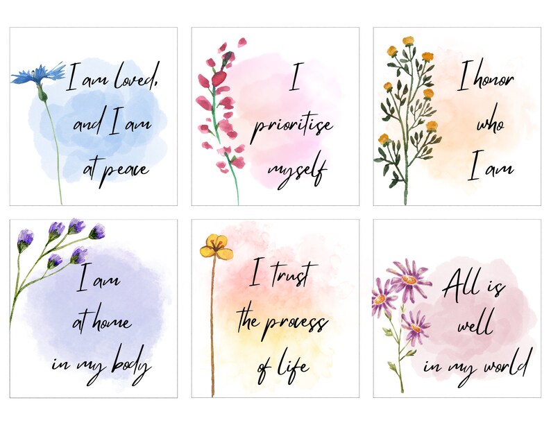 Printable Affirmation Cards for Self Love, Self Care, Floral, Spring - Etsy