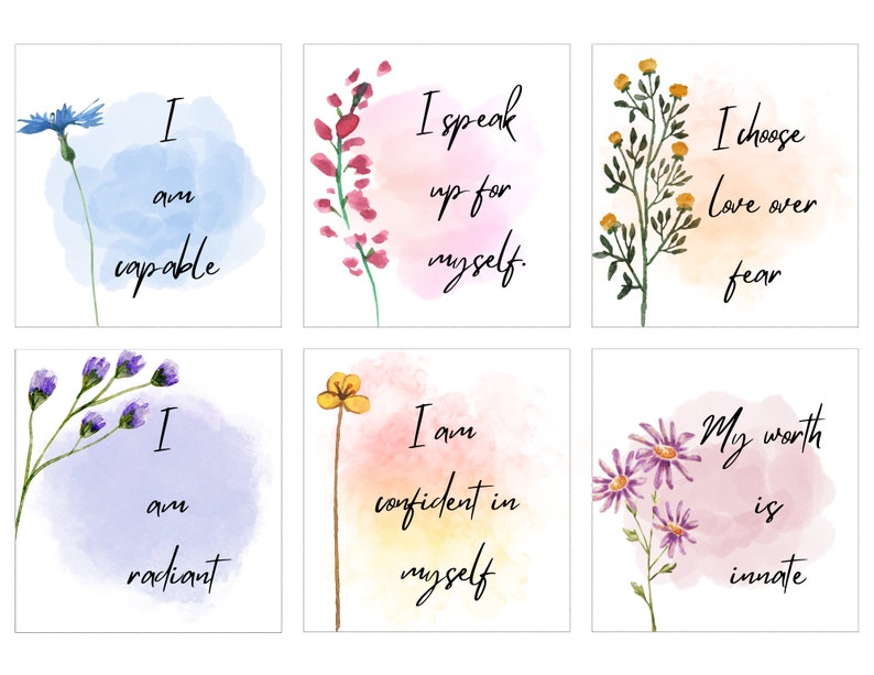 Printable Affirmation Cards for Self Love, Self Care, Floral, Spring - Etsy