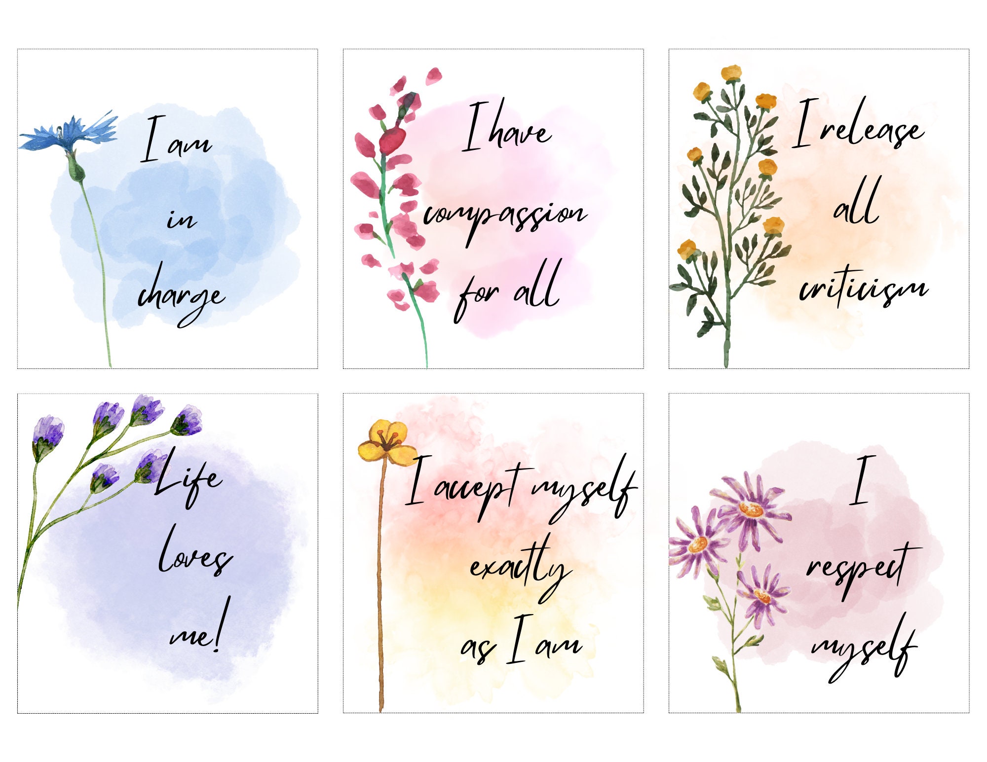 Printable Affirmation Cards for Self Love, Self Care, Floral, Spring - Etsy