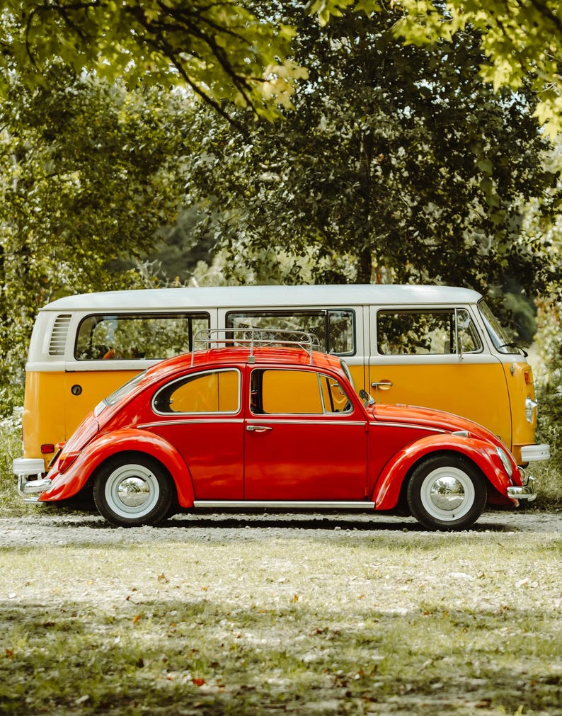 Classic VW Beetle and Bus Print Decor, VW Bus Poster, VW Bus ...