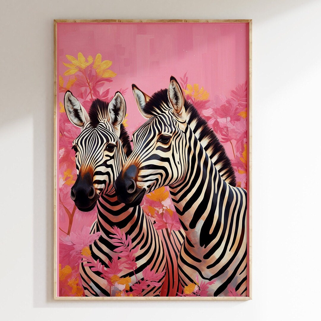 Zebra Wall Art Pink Background Wall-art Floral Wildlife Wall Decor for ...
