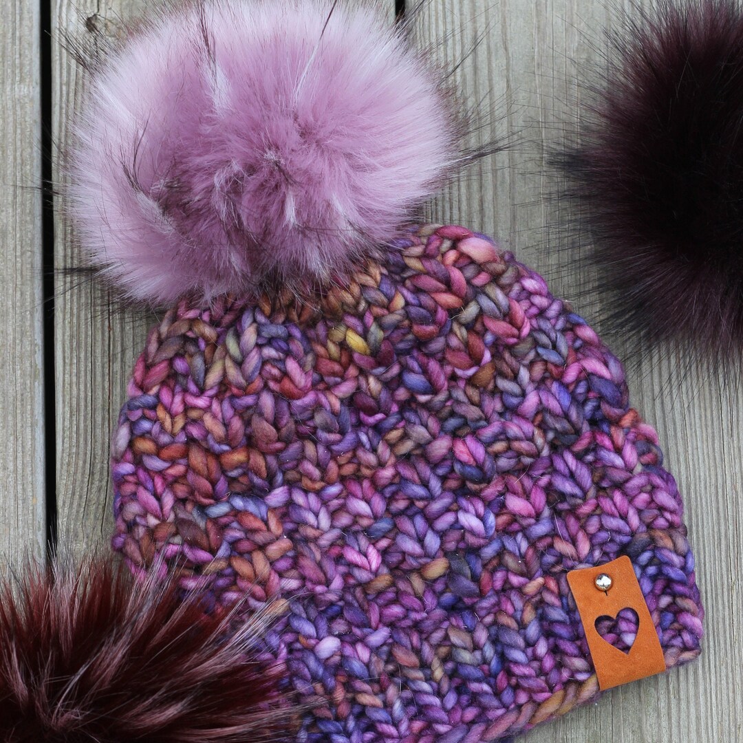 Luxury Wool Hat, Hand Knitted Hat, Hand Dyed Yarn Hat, Pom Pom Hat - Etsy
