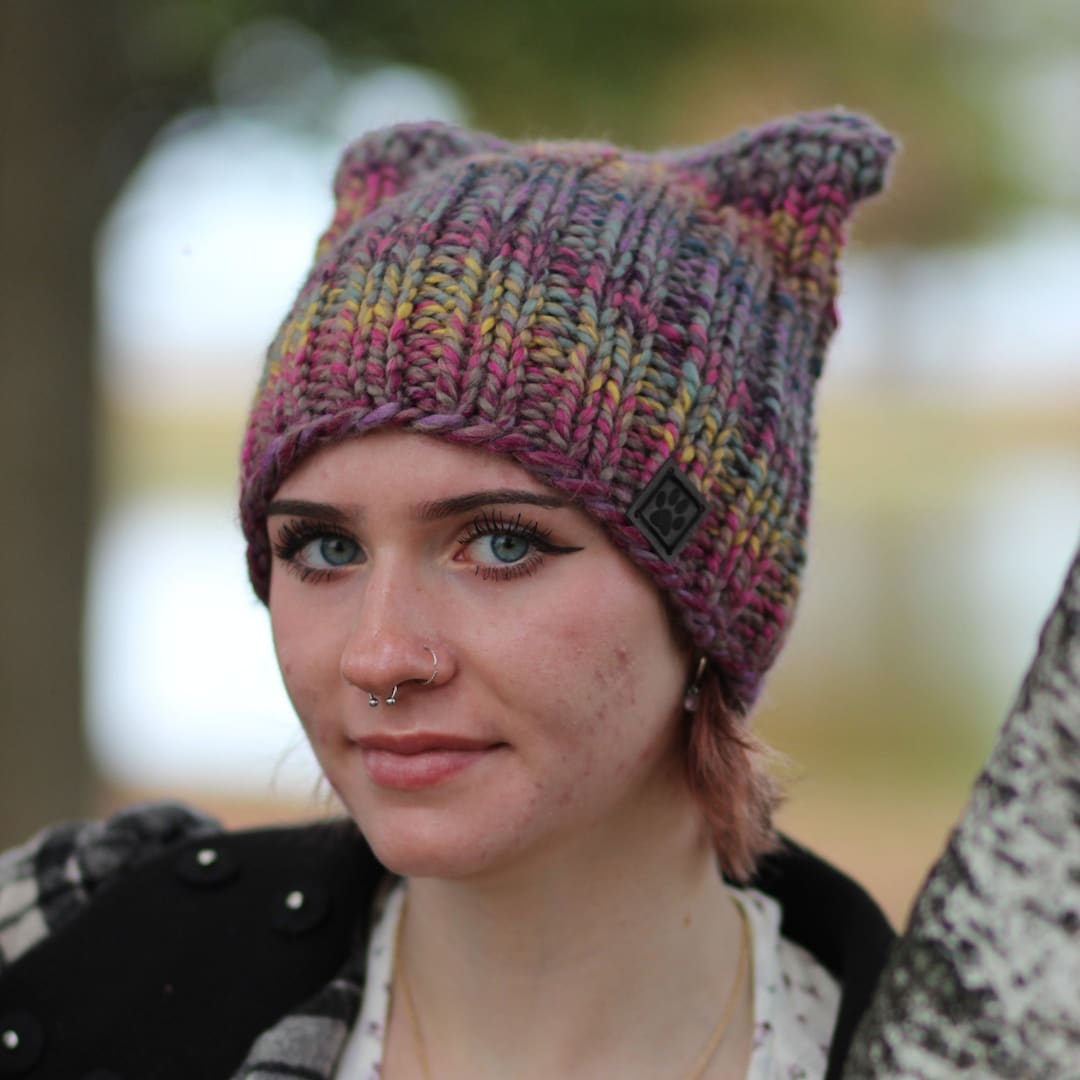 Cat Hat, Knit Cat Hat, Hand Knitted Hat, Pussycat Hat, Gift for Her ...