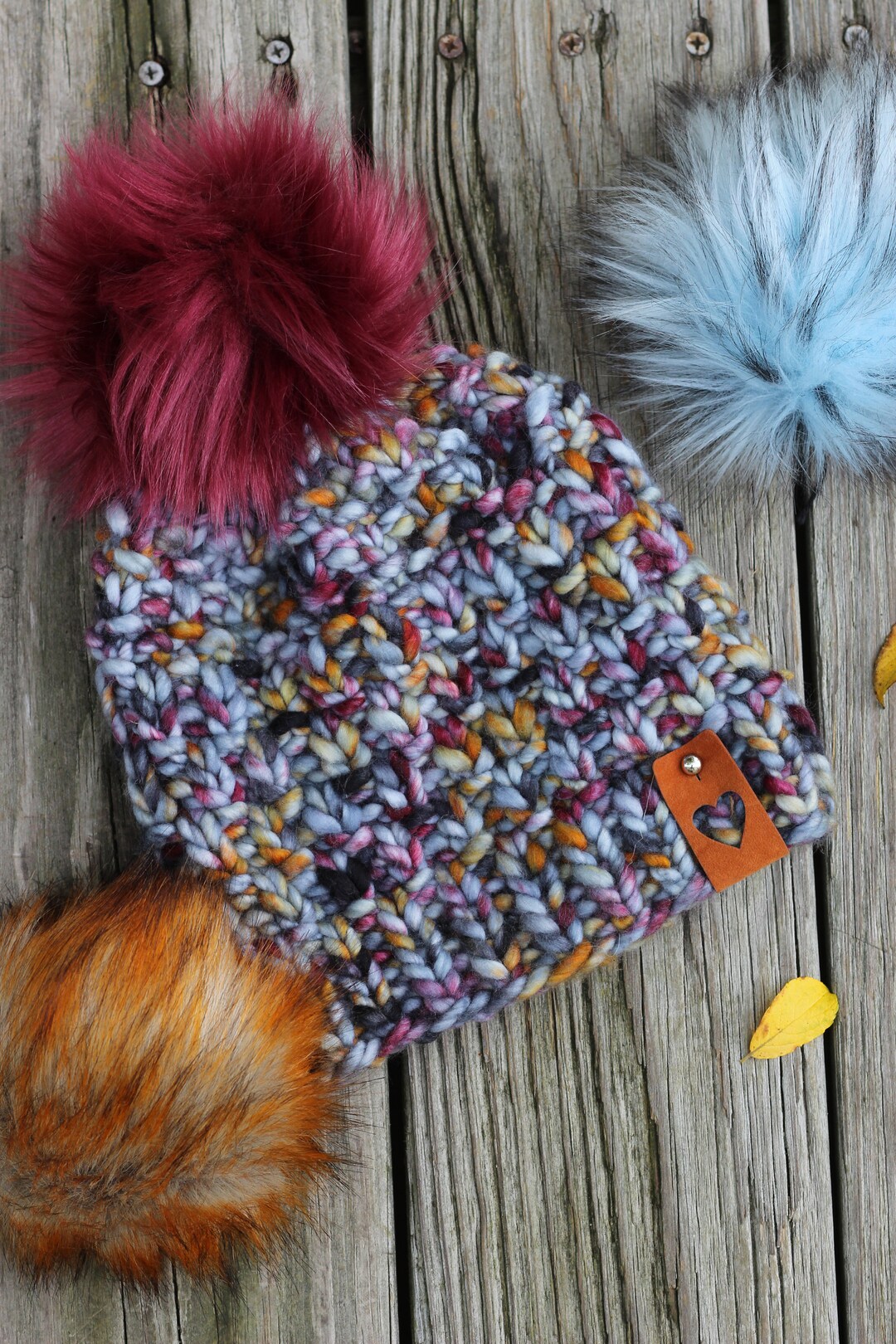 Hand Knitted Hat, Beanie, Luxury Hat, Pom Pom Hat, Hand Dyed Yarn Hat ...