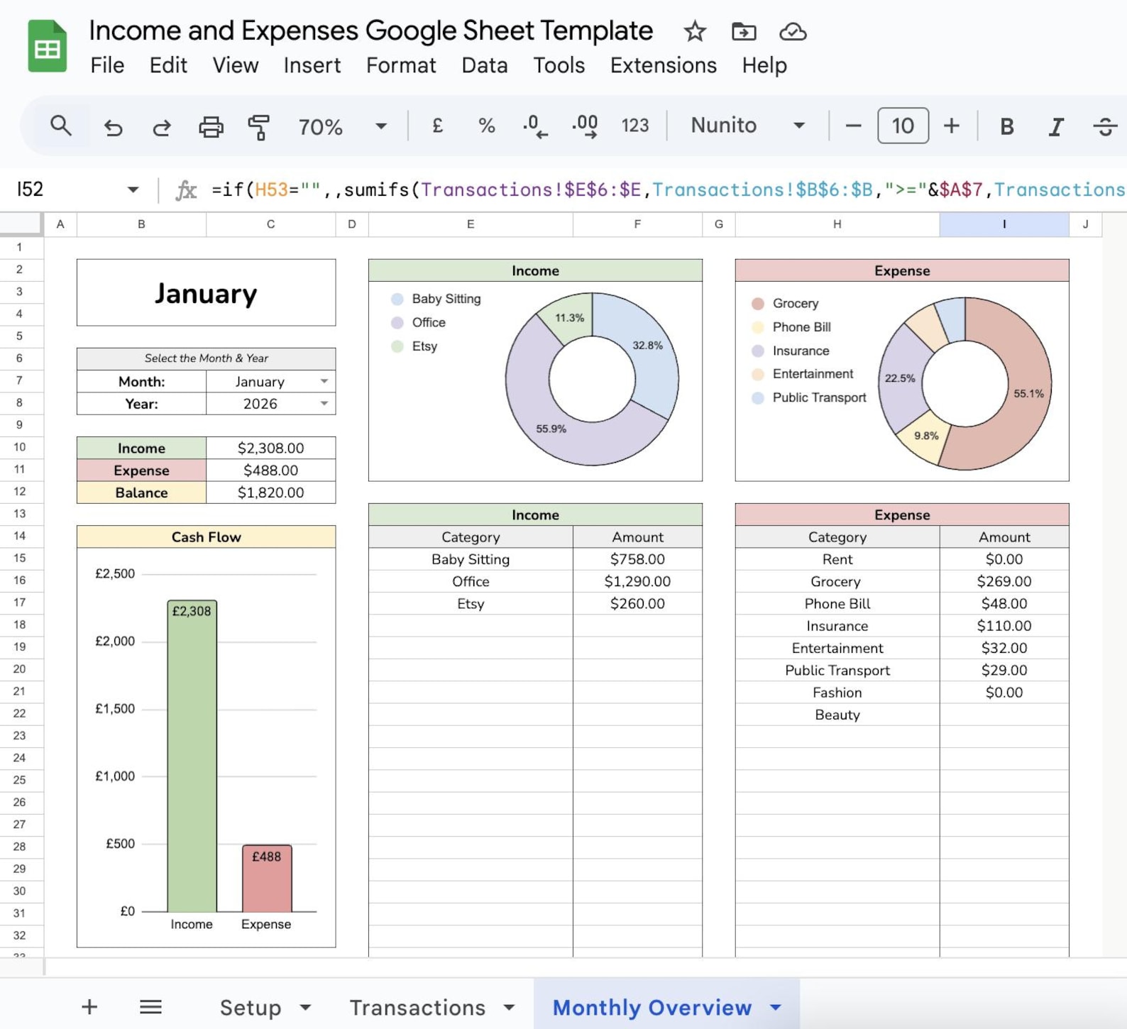Income and Expenses Google Sheet Template - Etsy