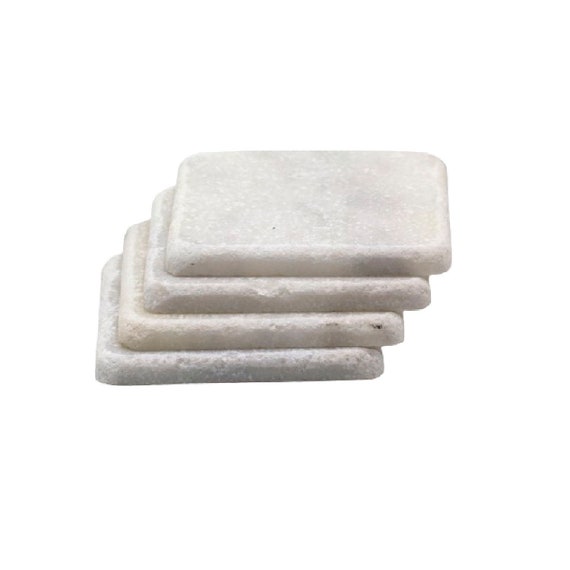 White Marble Tumbled Coaster Set Square Marble Coasters - Etsy