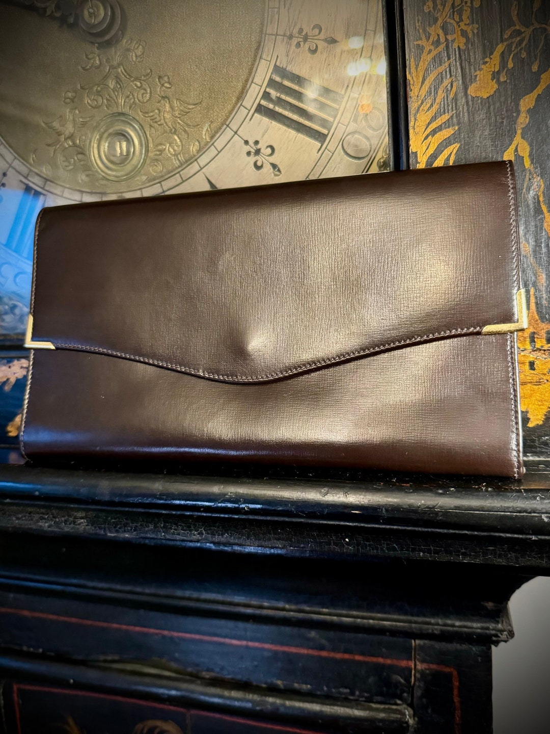 Beautiful Vintage Brown Leather Jaeger Designer Wallet With Gold ...