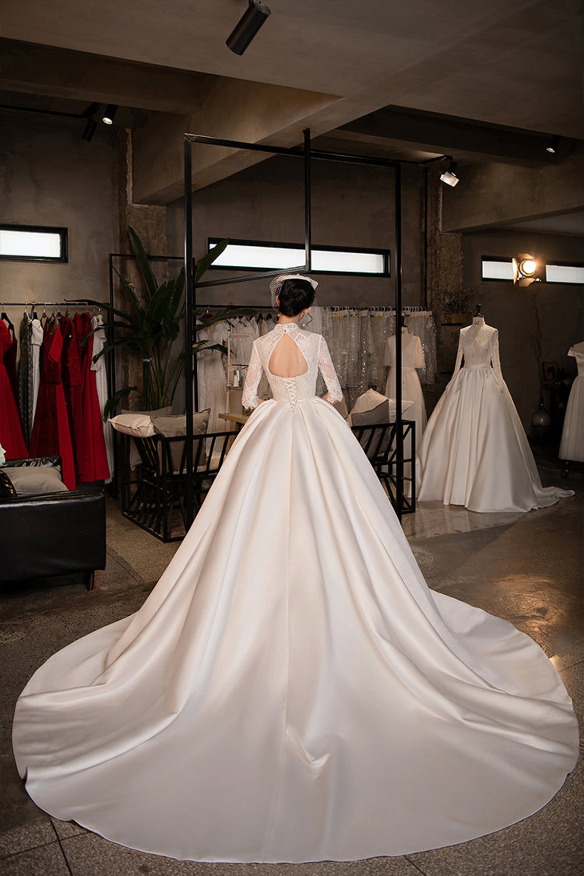 High Collar Wedding Dress Long Sleeve Wedding Dress Ball | Etsy