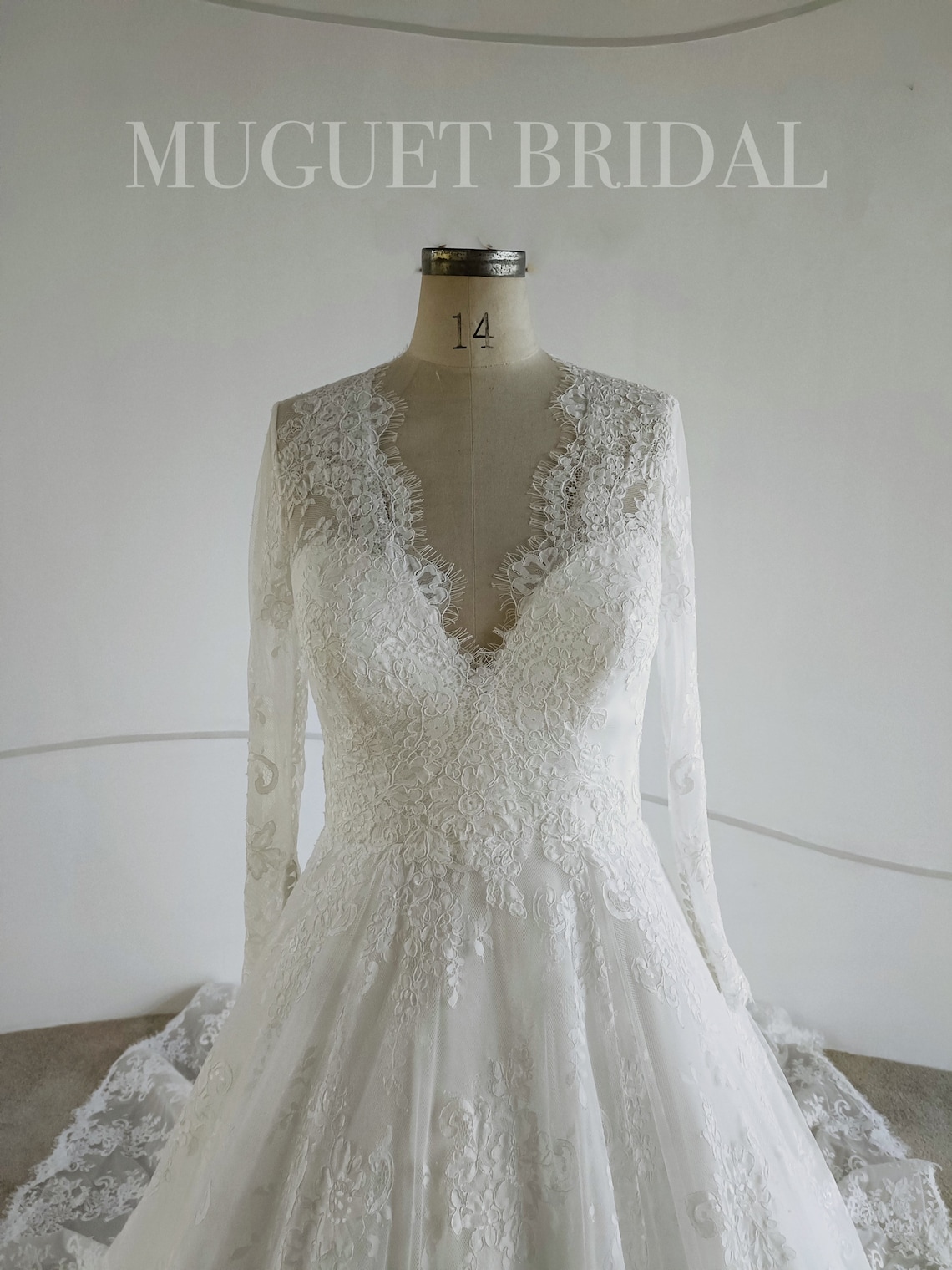 Classic Lace A Line Wedding Dress V Neck Long Sleeve Lace - Etsy