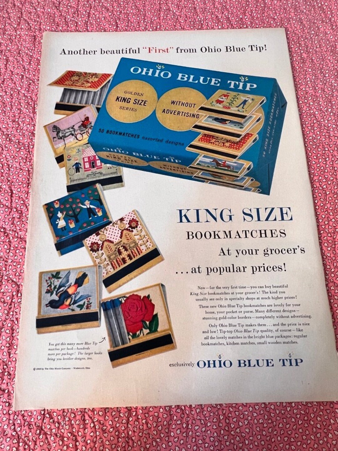 Vintage King Size Book Matches Ad 1950s Life Magazine 10.5" X 14" Ohio ...