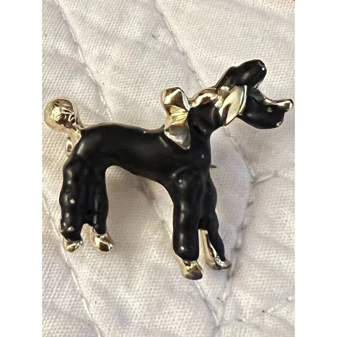 Vintage Poodle Pin Enamel Paint on Metal Gold Toned 1 - Etsy