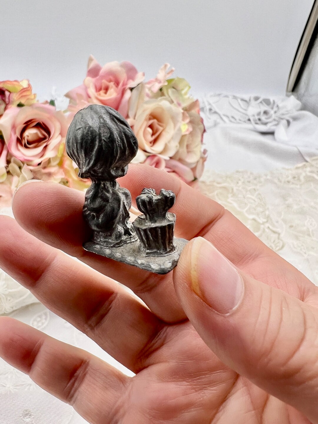 Pewter Girl With Flowers in Pot Miniature Pewter - Etsy