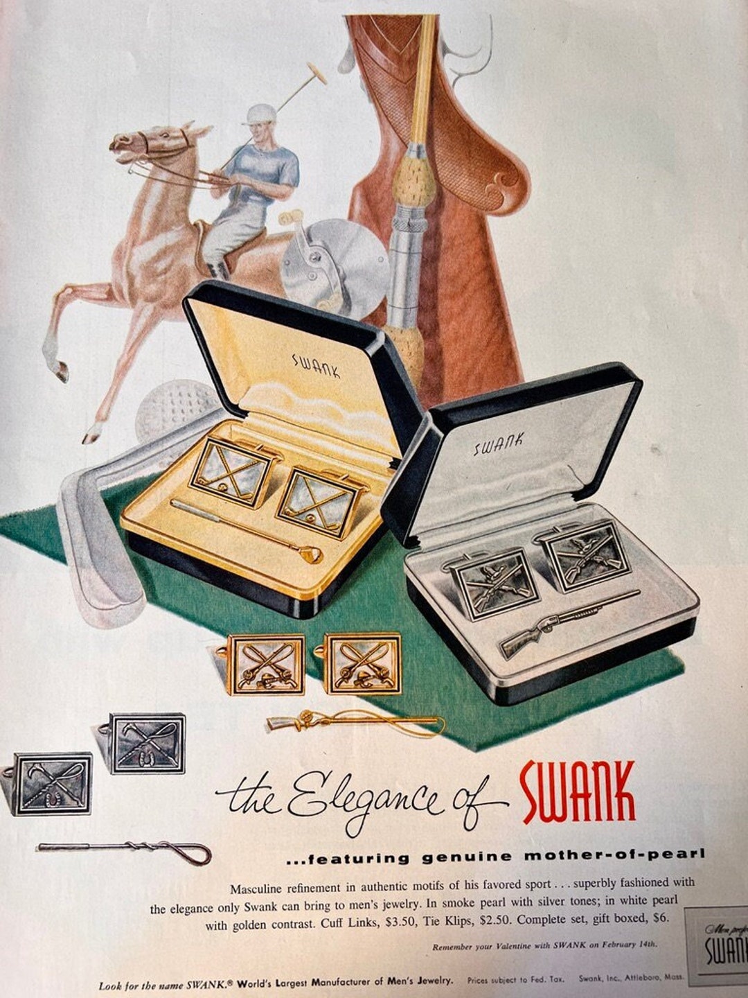Swank Cufflinks Ad 1950s Life Magazine Ad 10.5" X 14" - Etsy