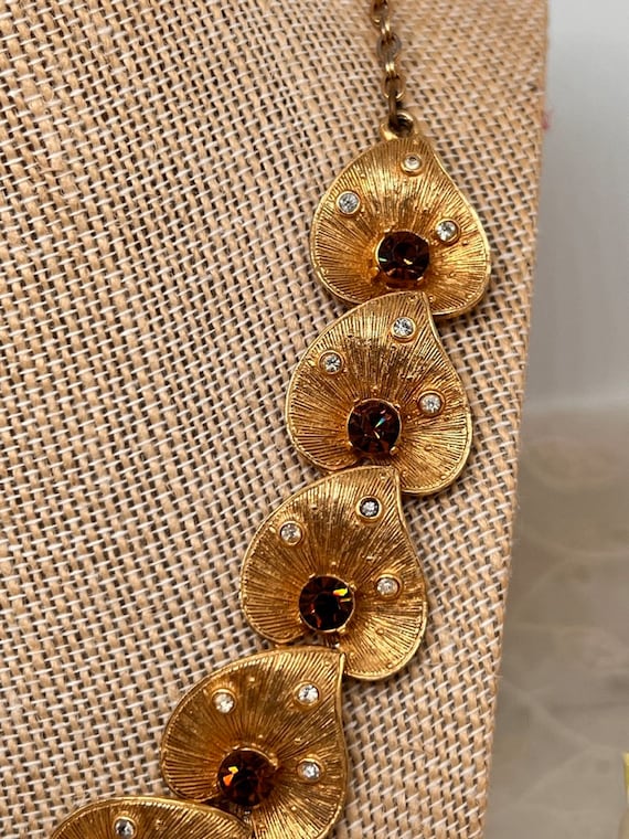 Napier Gold Leaf Necklace 20” Deep Topaz Colored Clea… - Gem