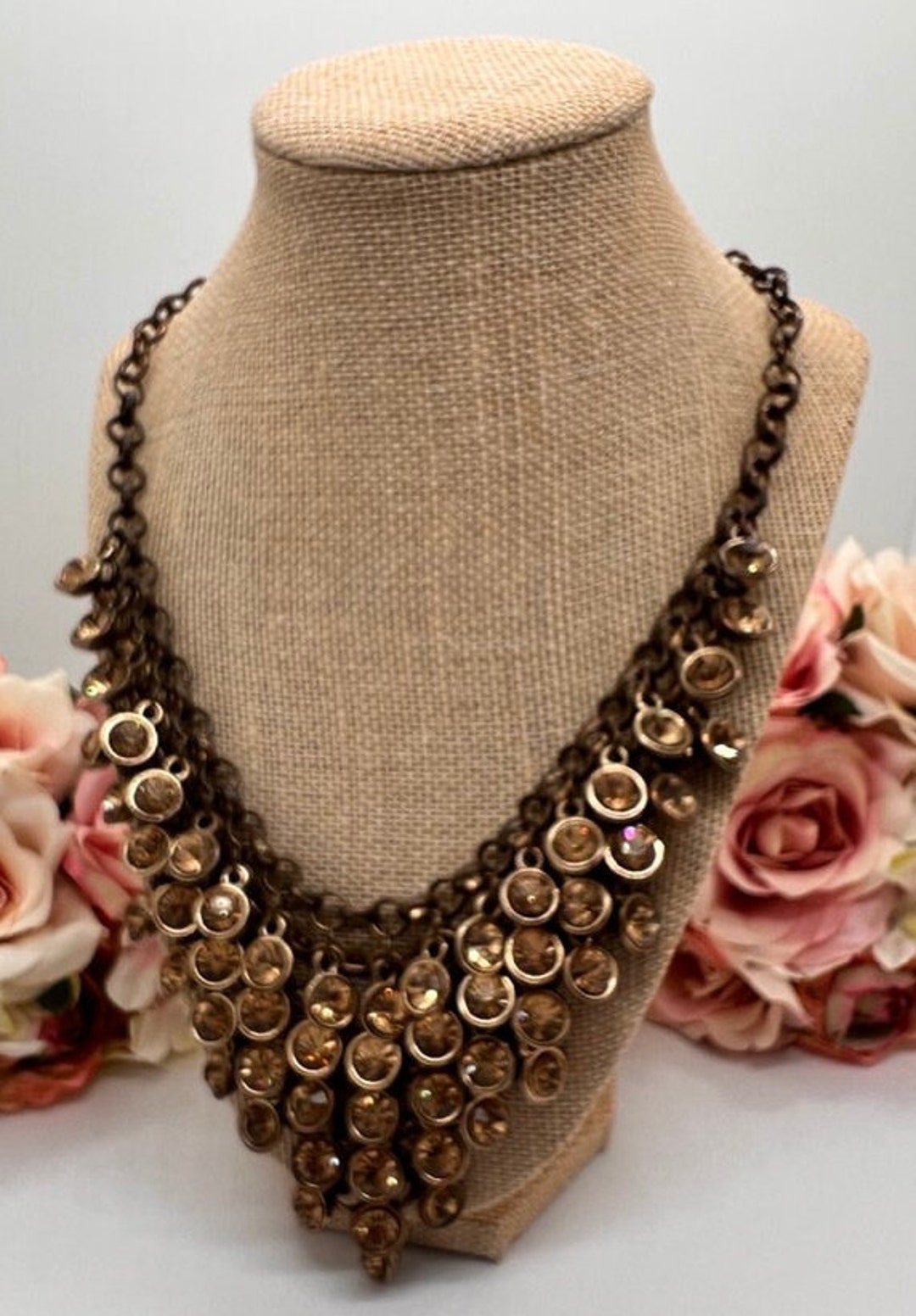 Gold Chain Necklace Gold Chain Mail Yellow Crystals Lovely 18 L Plus 2 ...
