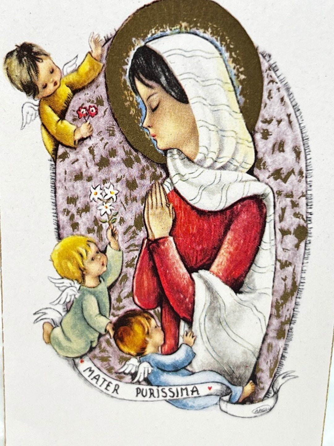 Vintage Holy Card Mother Mary Made in Italy Mater Purissima - Etsy